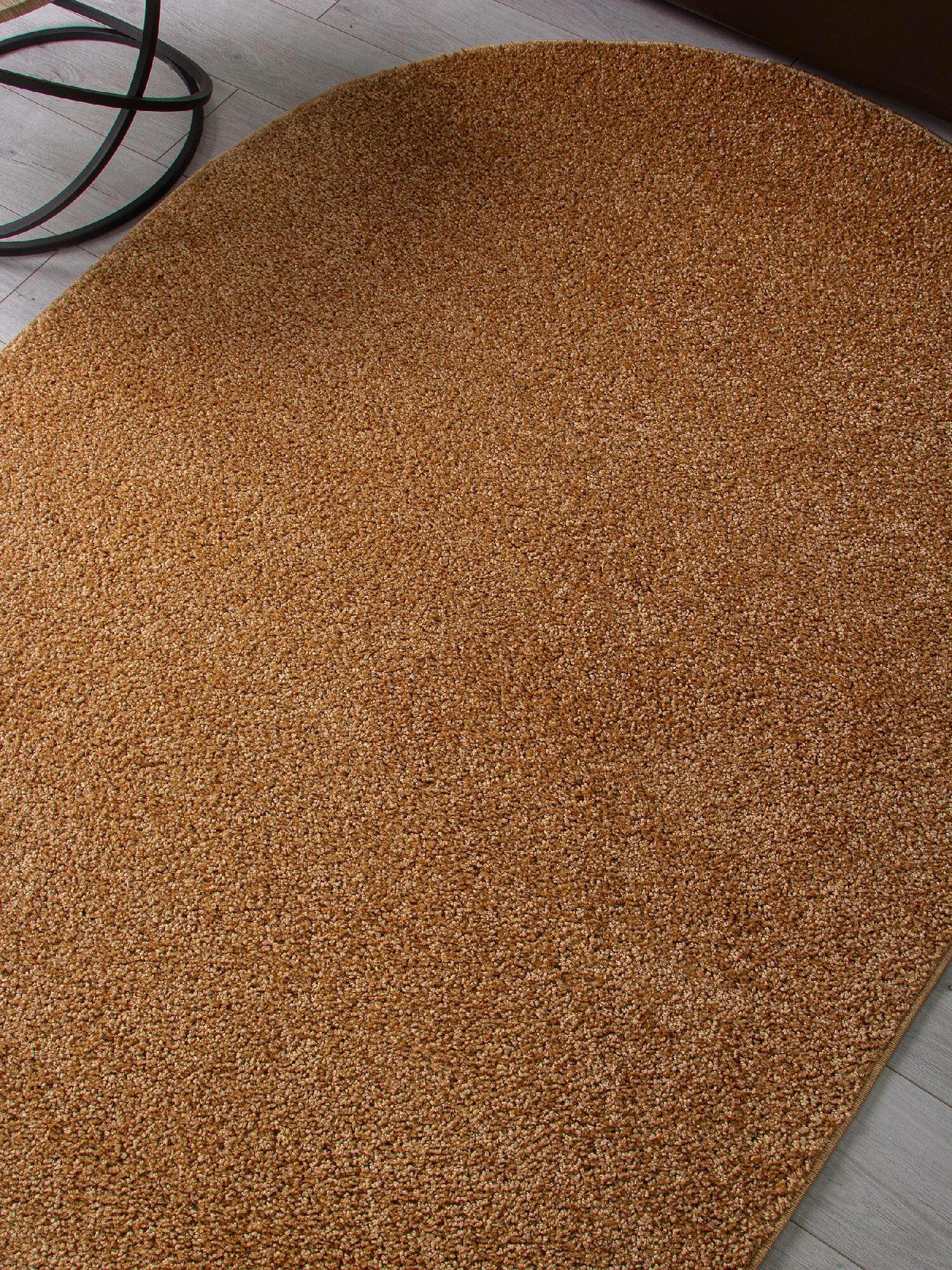 Ковер Овальный на пол в спальню в гостиную 150х230 см бежевый однотонный ворс 18 мм шегги 342080 KoverVDom