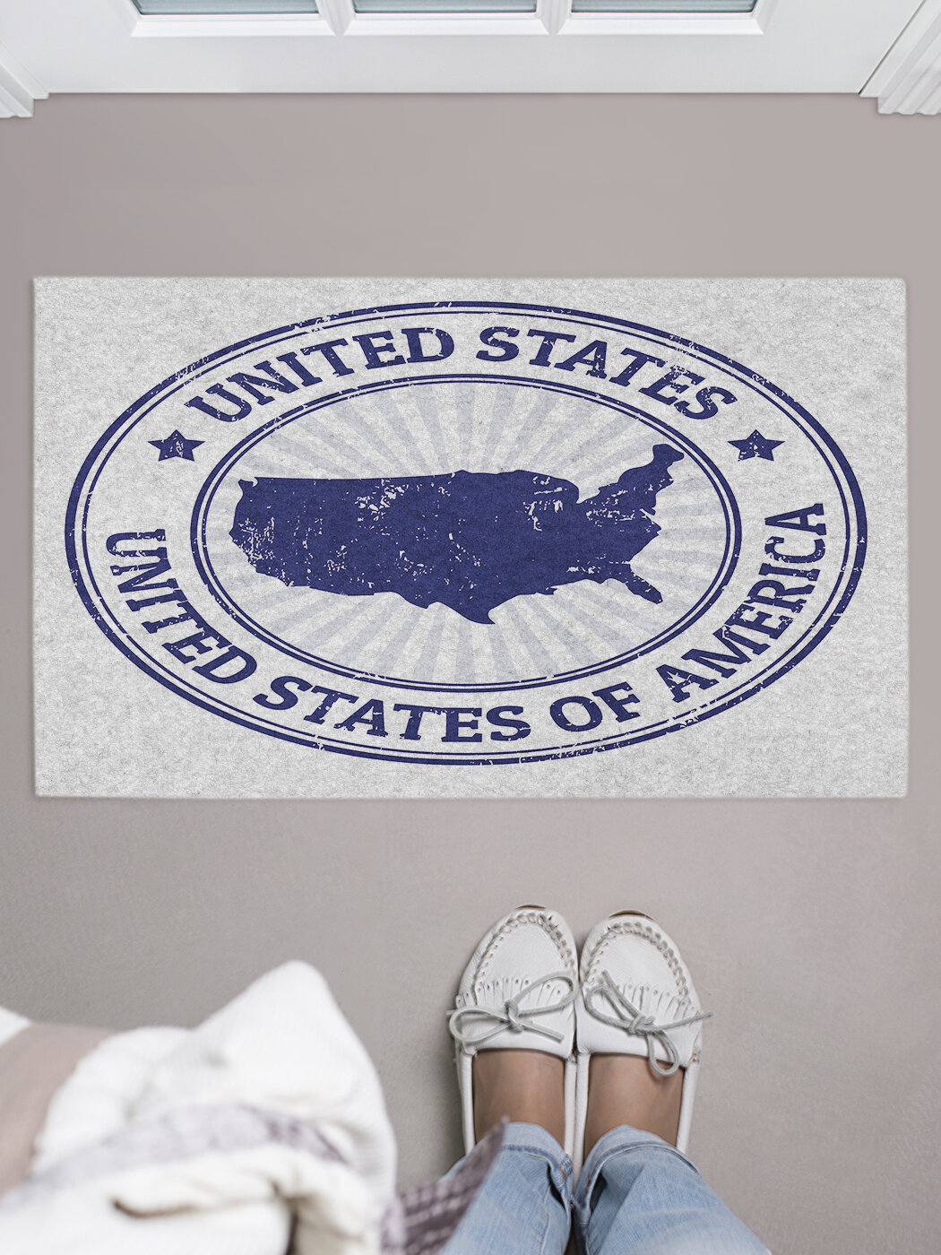 Коврик придверный в прихожую с принтом "Печать с картой Америки" 45 на 75 см , JoyArty
