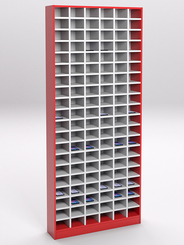 Стеллаж "сота" №5 для телефонов, Серый и красный. Производство товара - компания Westcom.