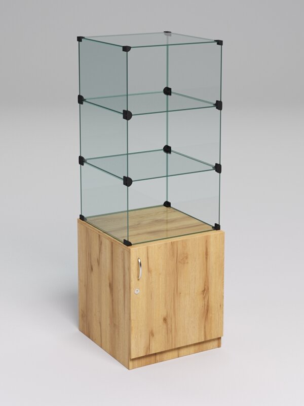 Прилавок "КУБ" №2 (без стеклянных дверок, передняя стенка - стекло), Дуб Золотистый