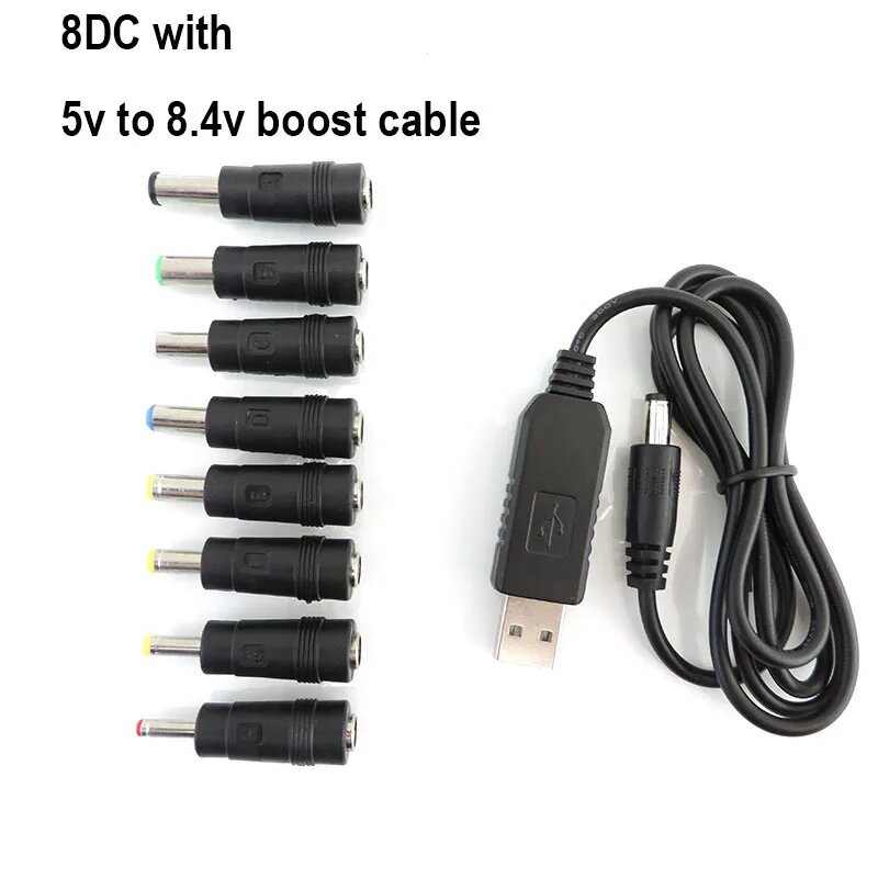 Кабель питания USB DC 5В-12.6В с 8 наконечниками DC with 5v to 8.4v