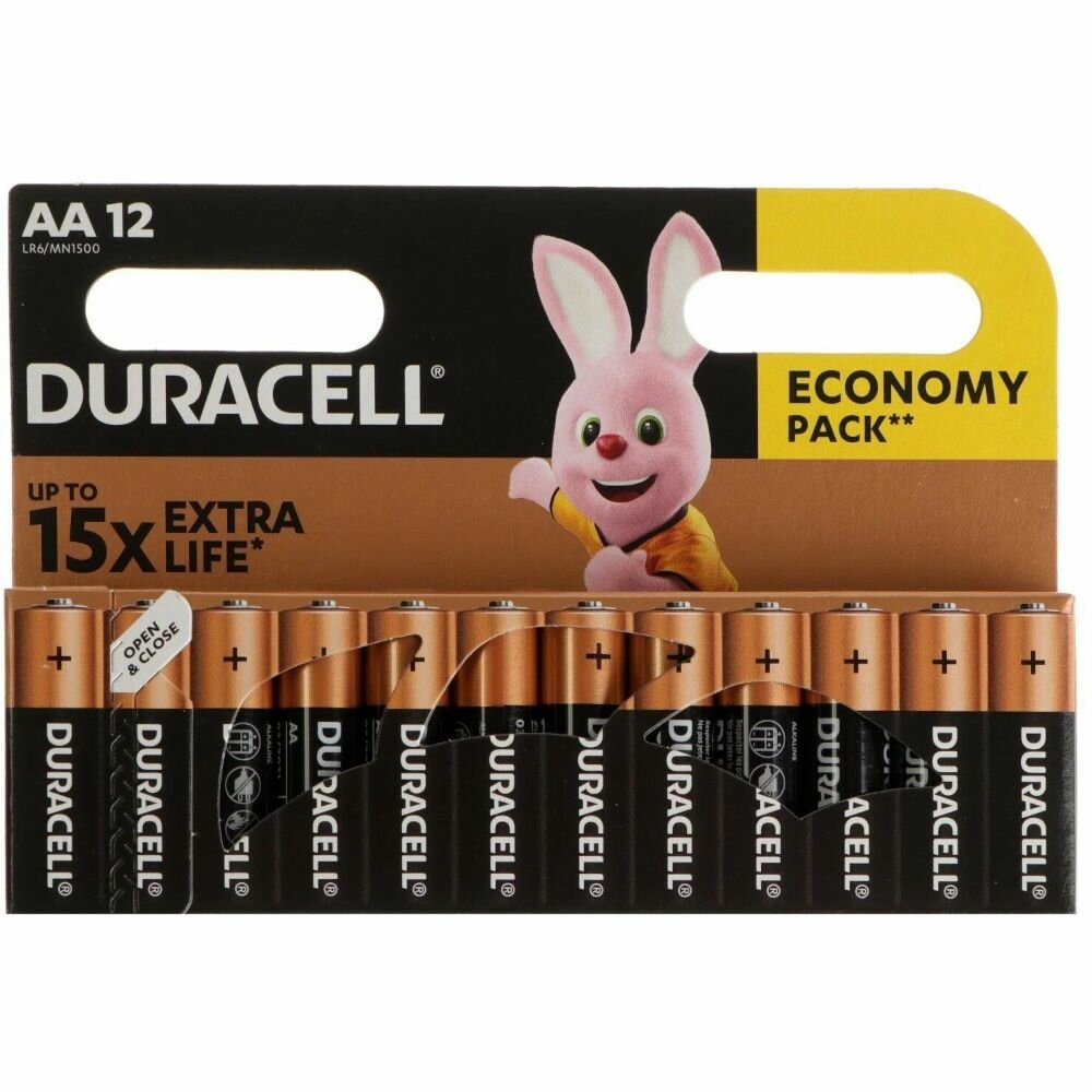 Батарейка (12шт) пальчиковая DURACELL Basic LR6 (AA, MN1500) 1.5В щелочная (алкалиновая) (бл12)