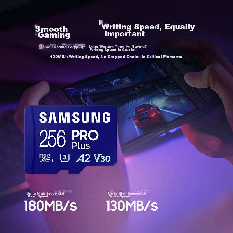 Карта памяти Samsung 256GB TF MicroSD, 4K, U3A2V30, Read Speed 180MB/s, for Consoles, Drones, Action Cameras, PRO Plus