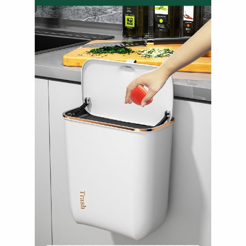 Подвесное мусорное ведро с крышкой / 12 литров / для кухни, ванной комнаты, гости ной