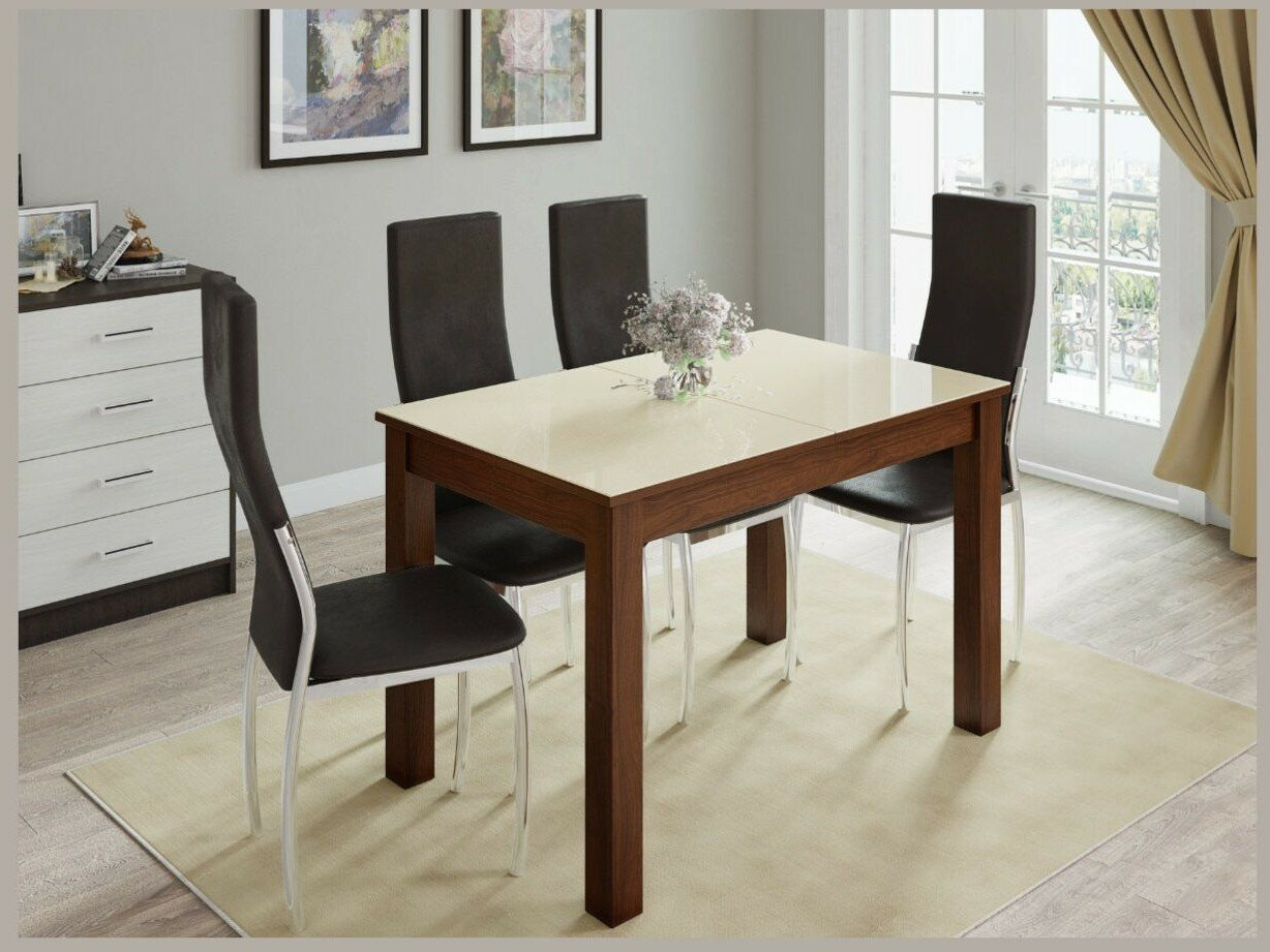 Стол обеденный 1200х800, раскладной, механизм бабочка, орех шоколадный/лакобель ваниль