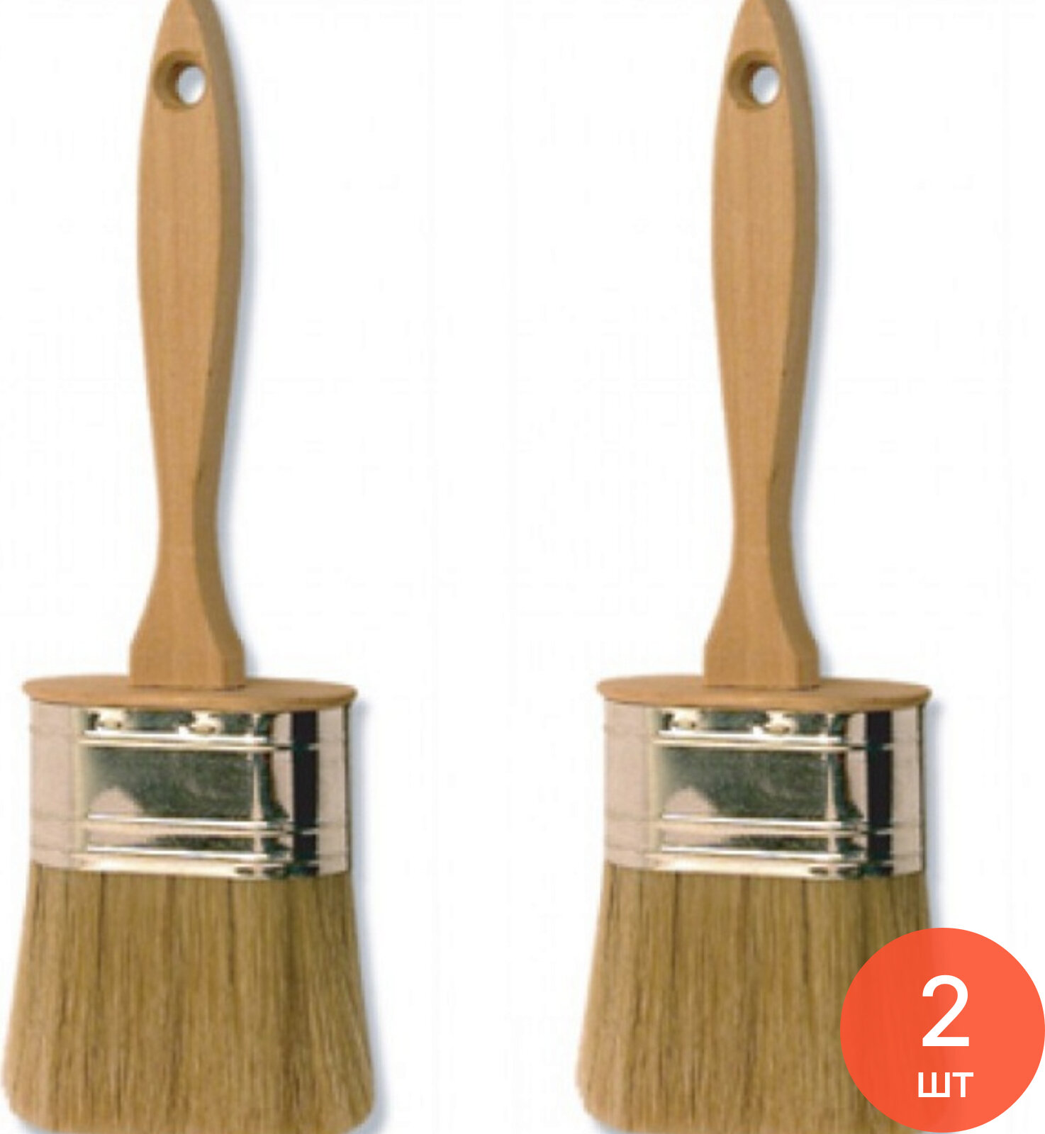 Кисть малярная 888 Евро ракля, с натуральной светлой щетиной и деревянной ручкой, овальная, 40х25мм / малярные и отделочные инструменты (комплект из 2 шт)