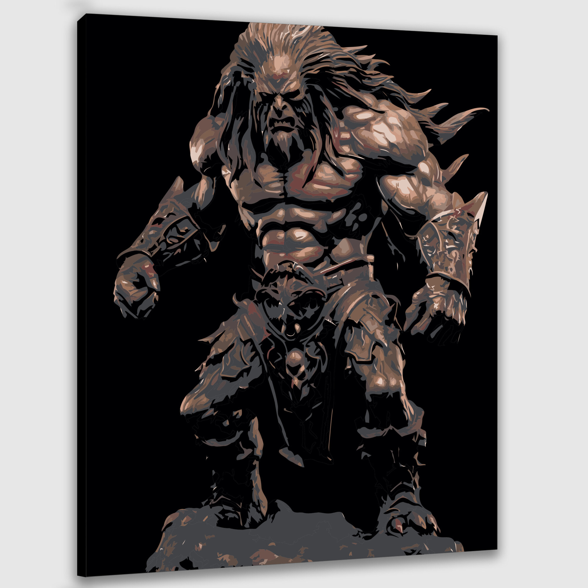 Картина по номерам 40x50 см, берсерк, скульптура, бронза, жажда битвы, воин, замах, руки, враги, детали, доспехи, лицо