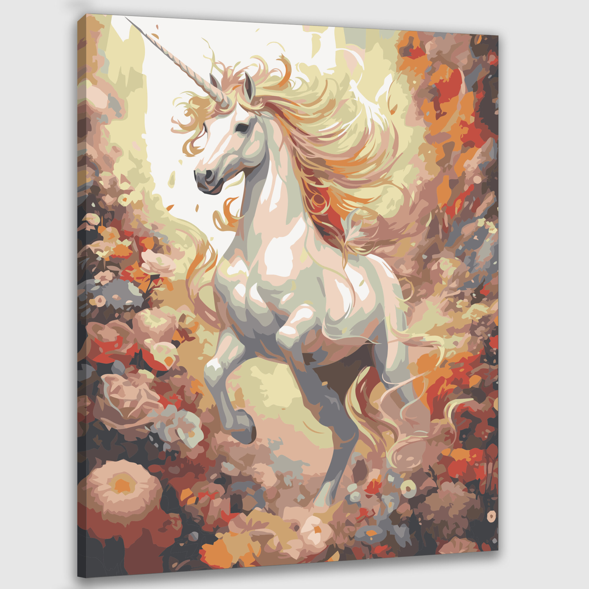 Картина по номерам 40x50 см, единорог, цифровая картина, шествие, рысь, сад, белая шерсть, золотистый свет, чудо