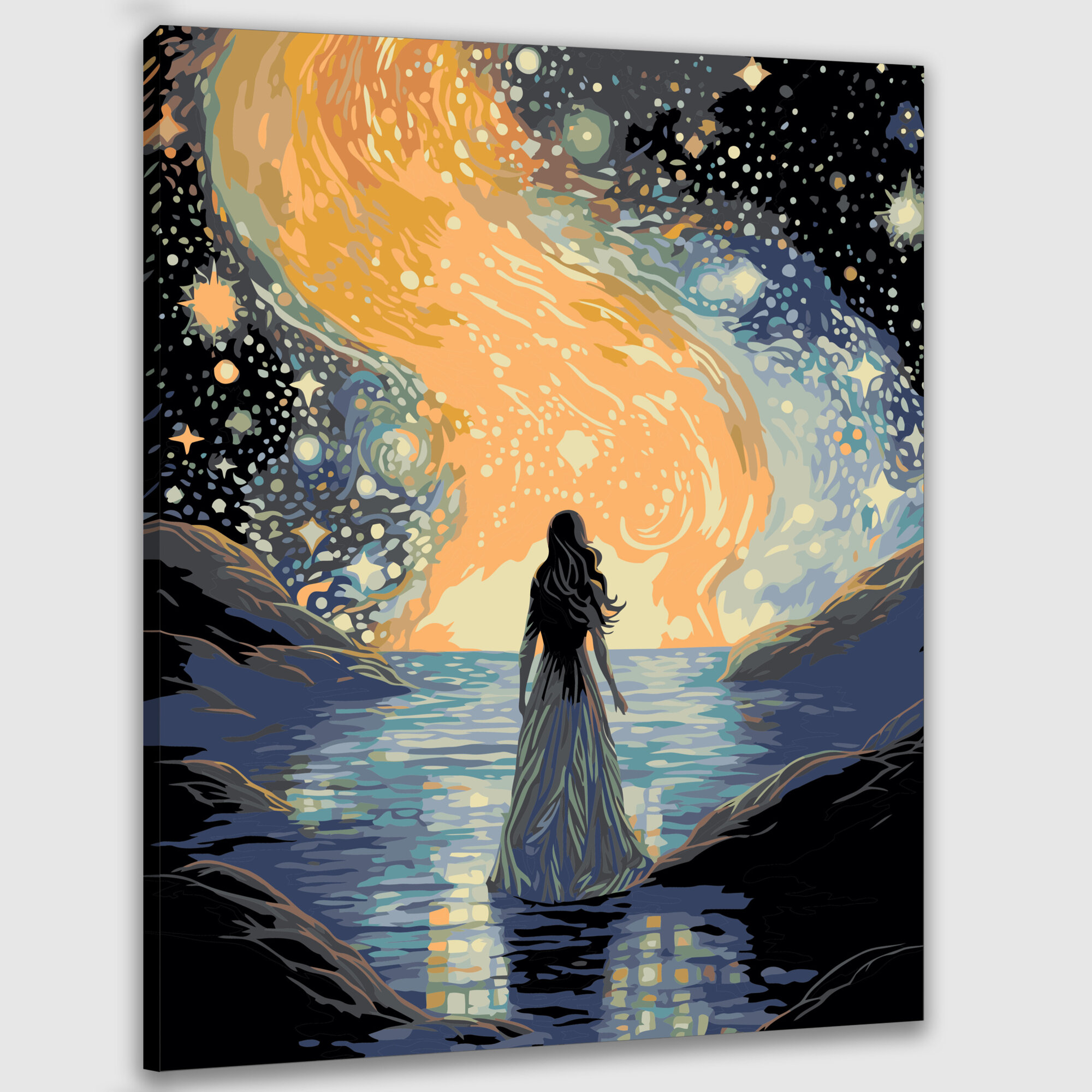 Картина по номерам 40x50 см, акриловая картина, принцесса, сказочный пейзаж, звездное небо, изысканное платье