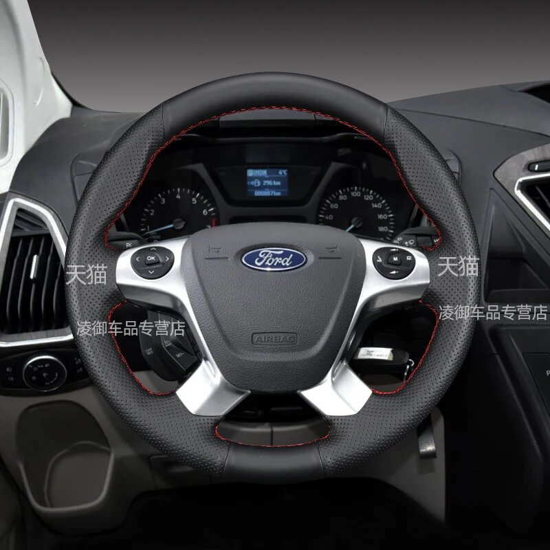Оплетка на руль автомобиля для Ford Transit Connect Grand Tourneo 13-20, нескользящая оплетка, черная оплетка из натуральной кожи для салона автомобиля red thread
