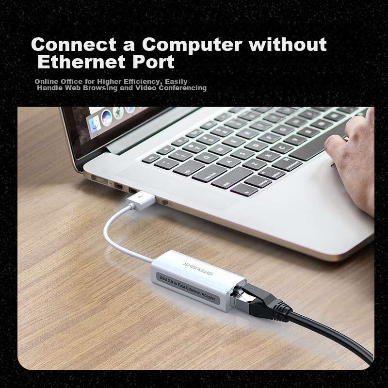 Shengwei USB to Ethernet Adapter, USB 2.0 100Mbps Wired Network Card Converter, for Apple, Huawei Laptops, Xiaomi Box, External Docking Station Adapter, UR-301W