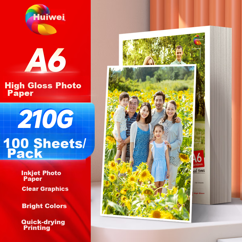 Hewei A6 Photo Paper 210g High Gloss Photo Paper, Photo Printer Paper, Photo Paper, High Gloss Photo Paper A6, 100 Sheets/pack