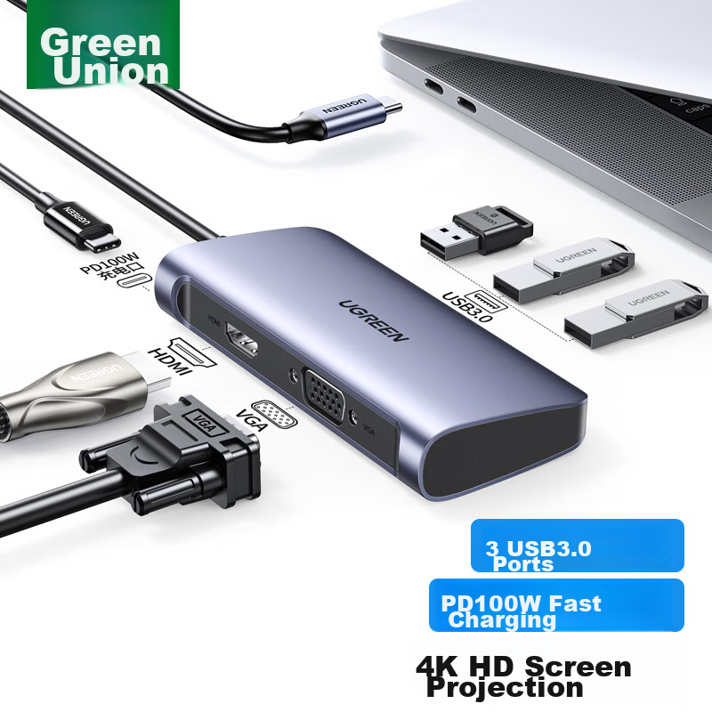 Lulian Type-C Expansion Dock, HDMI Projection Expansion Dock, VGA High-Definition Apple Converter, USB Adapter, PD Charger, Universal Mac Laptop Adapter, Expansion Port