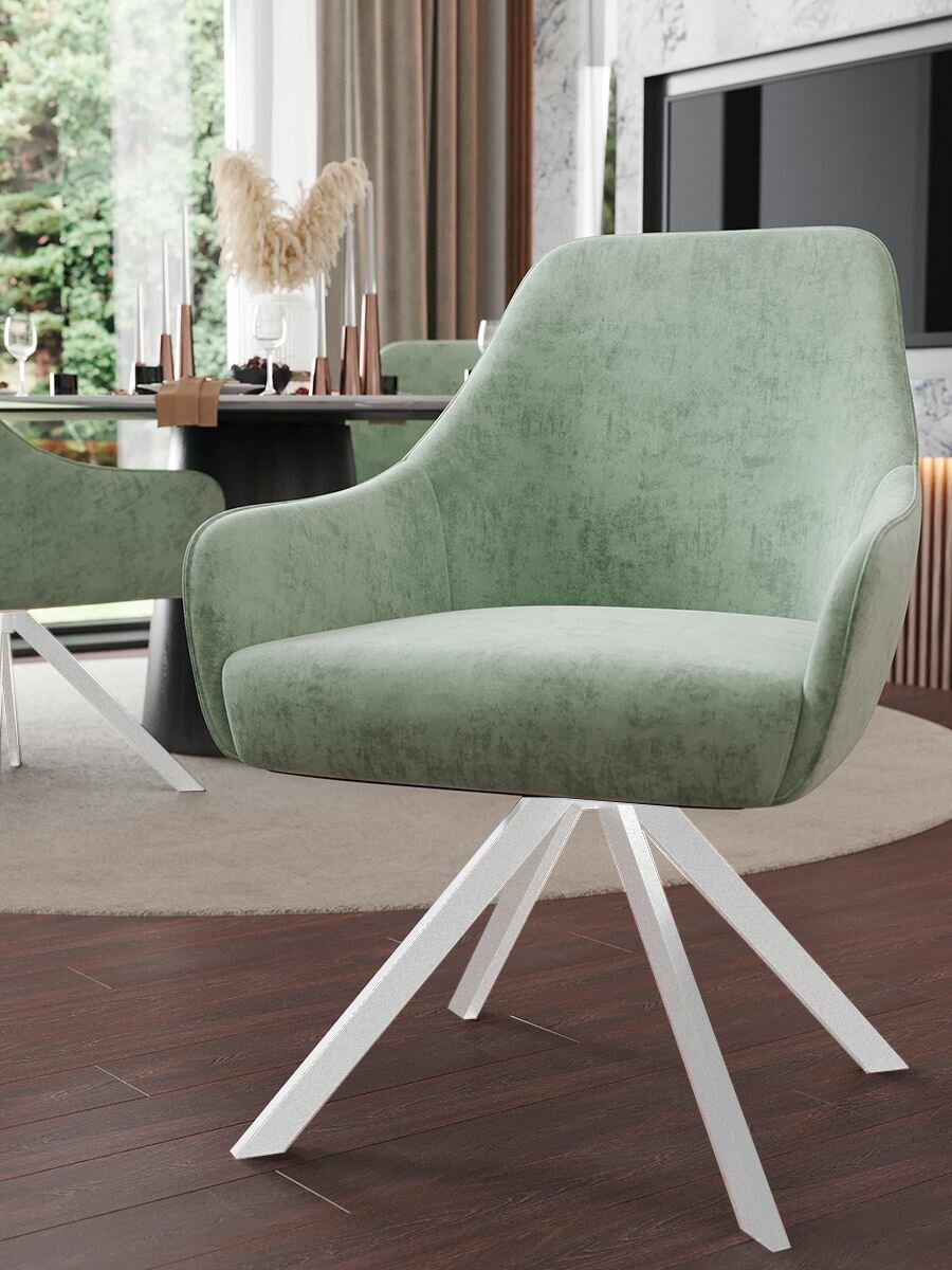 Стул кресло для офиса Амбассадор с поворотным механизмом, мягкий цвет мятный