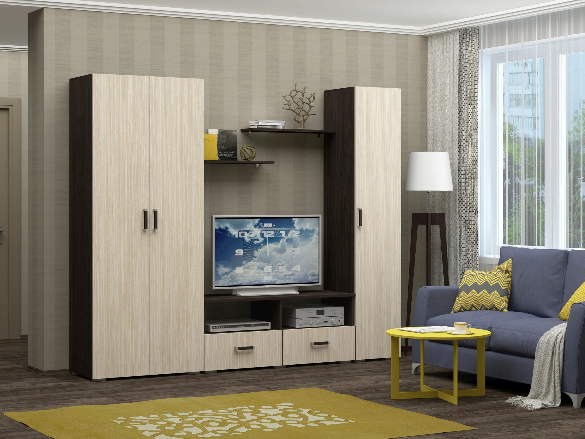 Стенка в гостиную Оптима от Дисави 2400*2000*450мм Венге/Белфорт