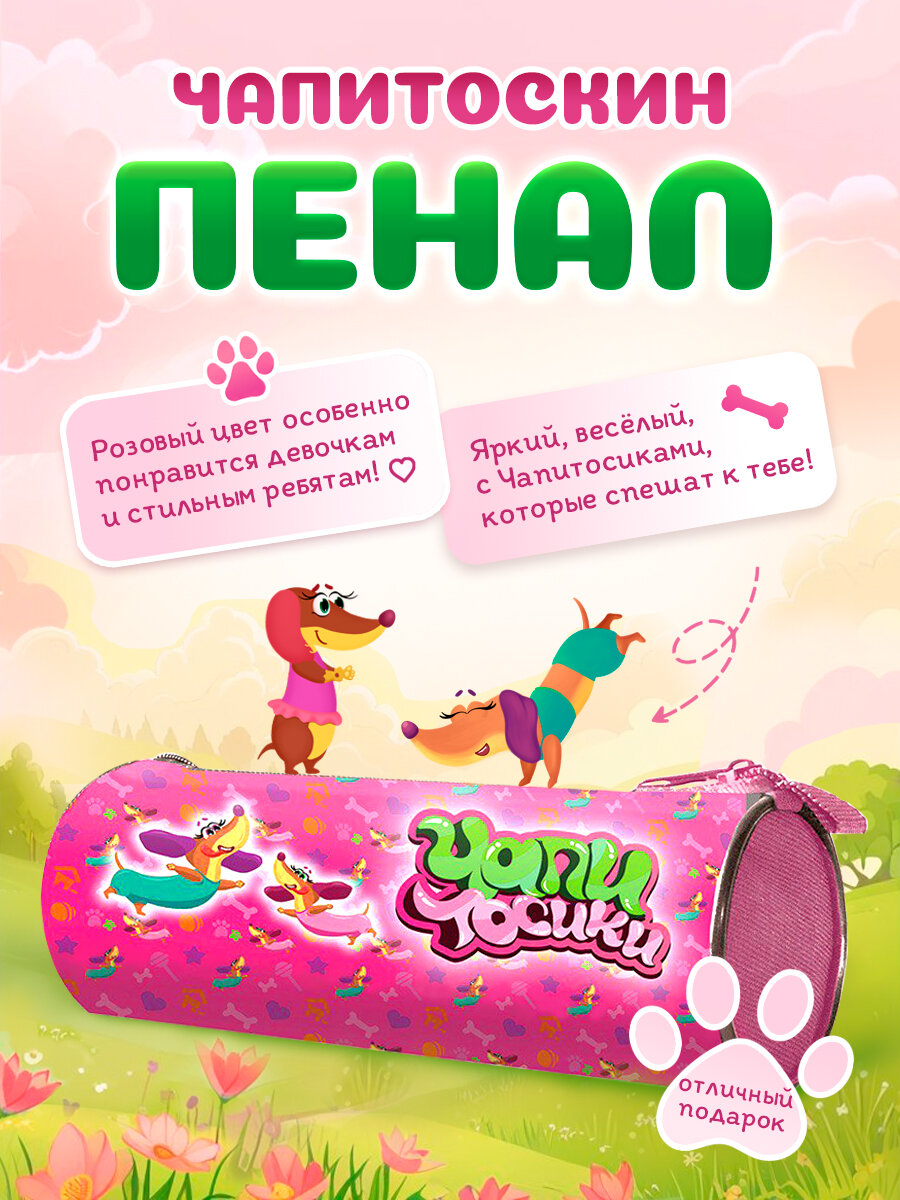 Пенал-тубус чапитосики, на молнии, для девочек, розовый, для начальной школы