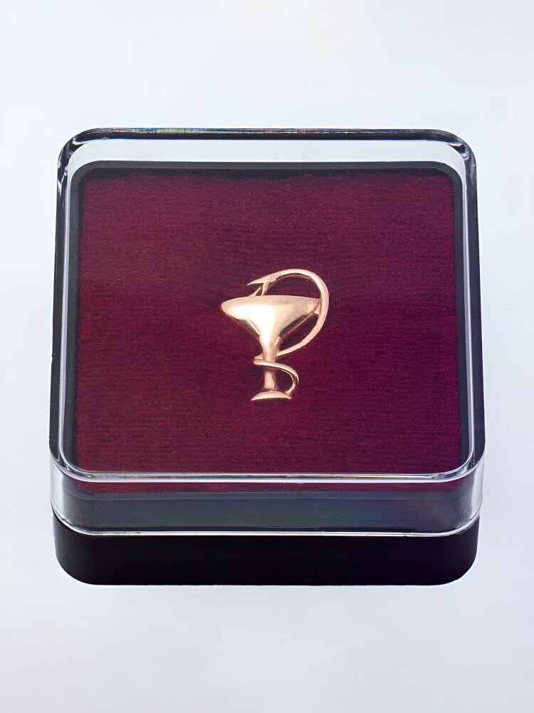 Медицинский значок серебро чаша со змеей символ медицины сосуд Гигеи золочение Б9306681