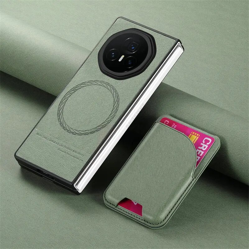 Роскошный чехол Honor Magic V3 5G со съемным магнитным держателем для карт 2 в 1, кожаный зеленый