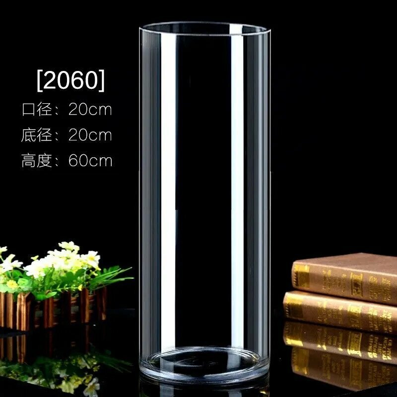 Стеклянная ваза, прозрачная, для цветов, напольная, цилиндрическая