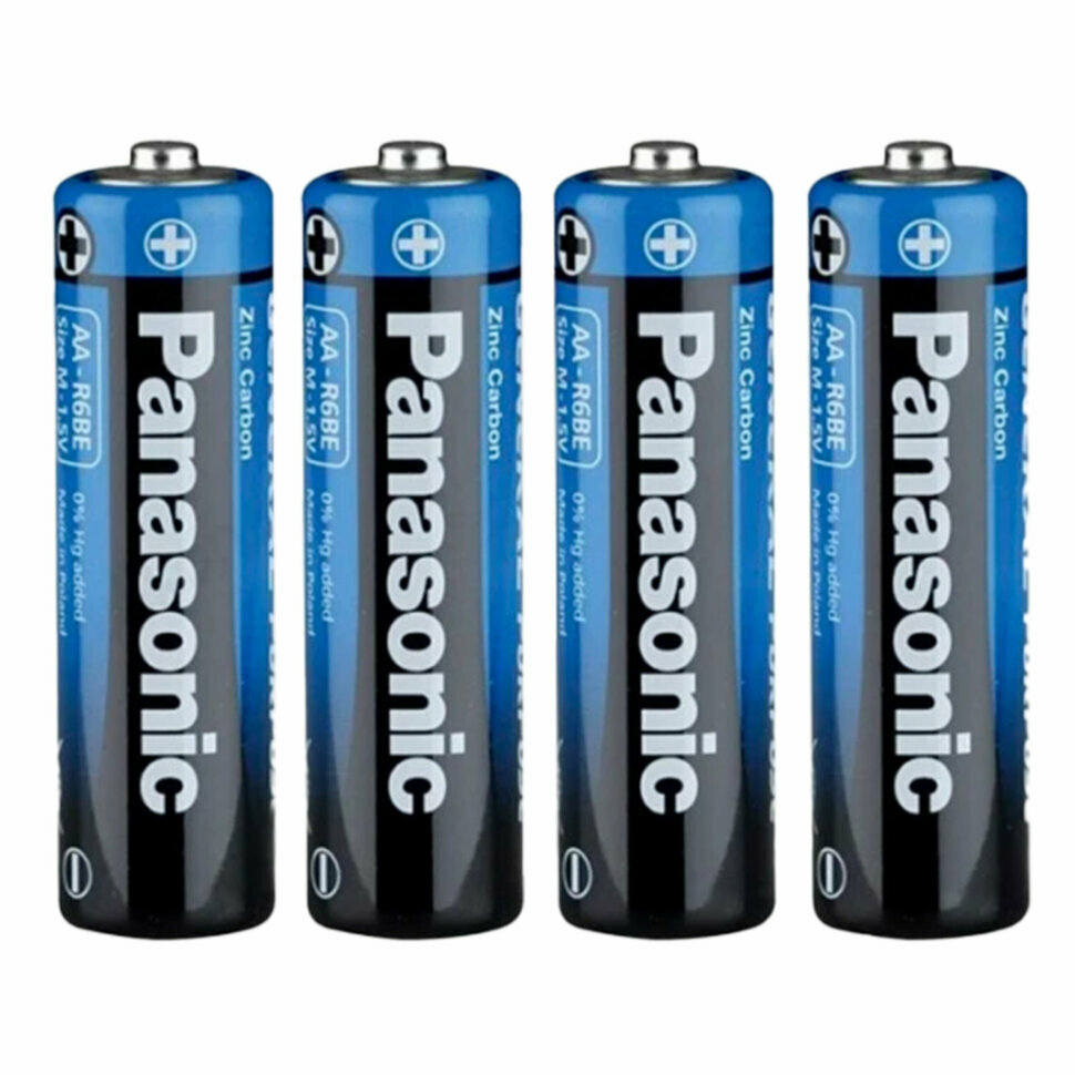 Батарейки комплект 4 шт, PANASONIC AA R6 (316), солевые, пальчиковые, в пленке, 1,5 В, 450408