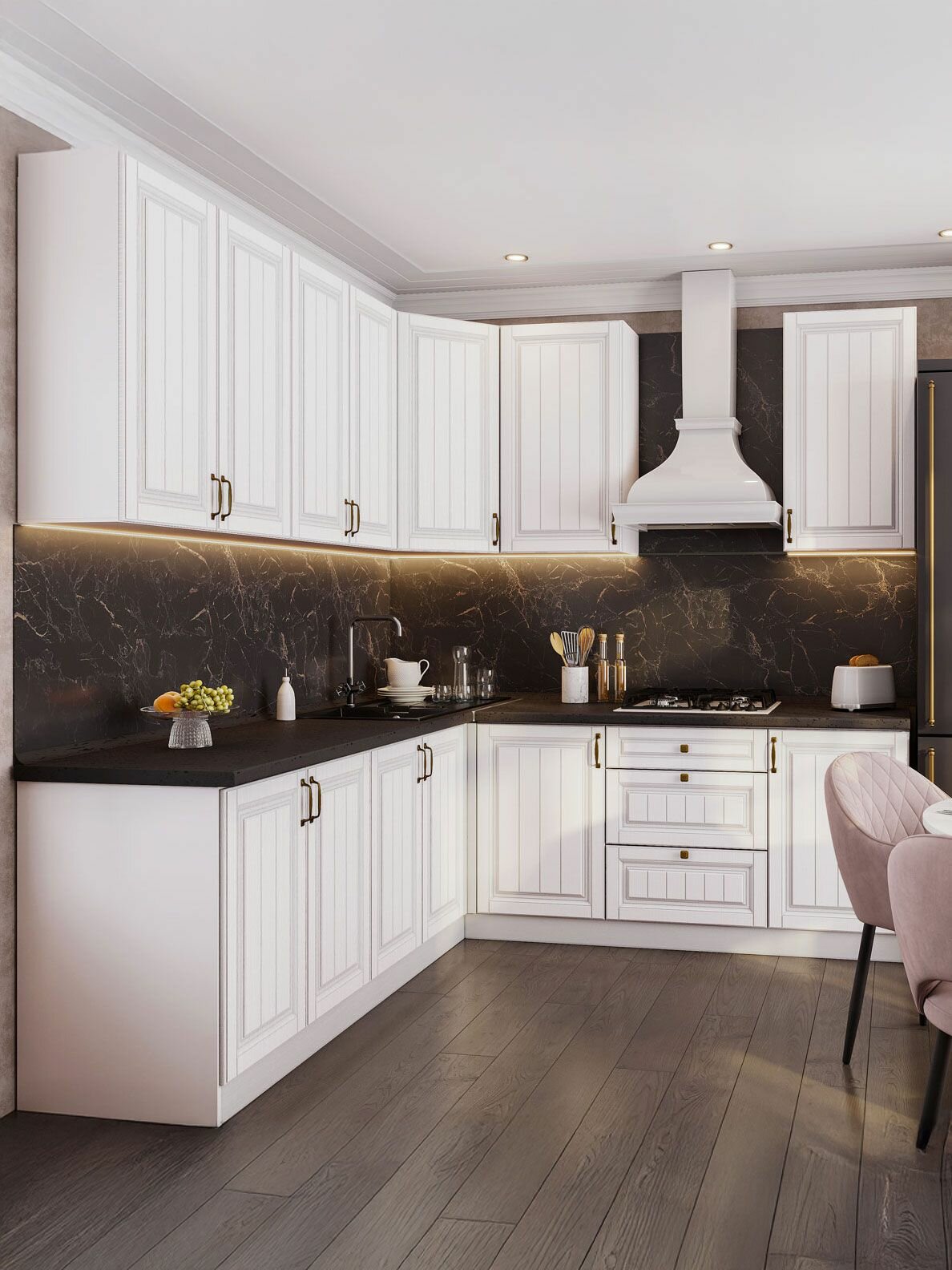 Кухонный гарнитур Флоренс 2.2 м, мебель для дома и кухни, Белый / Белый текстурный