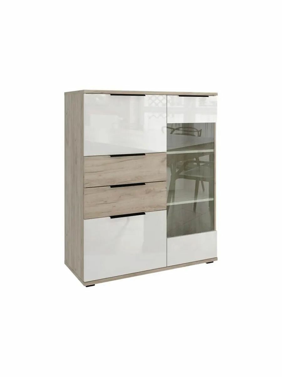 Комод-витрина для одежды Элвин с полками, с ящиками, 101х43х123 см, Дуб Крафт / Белый глянец