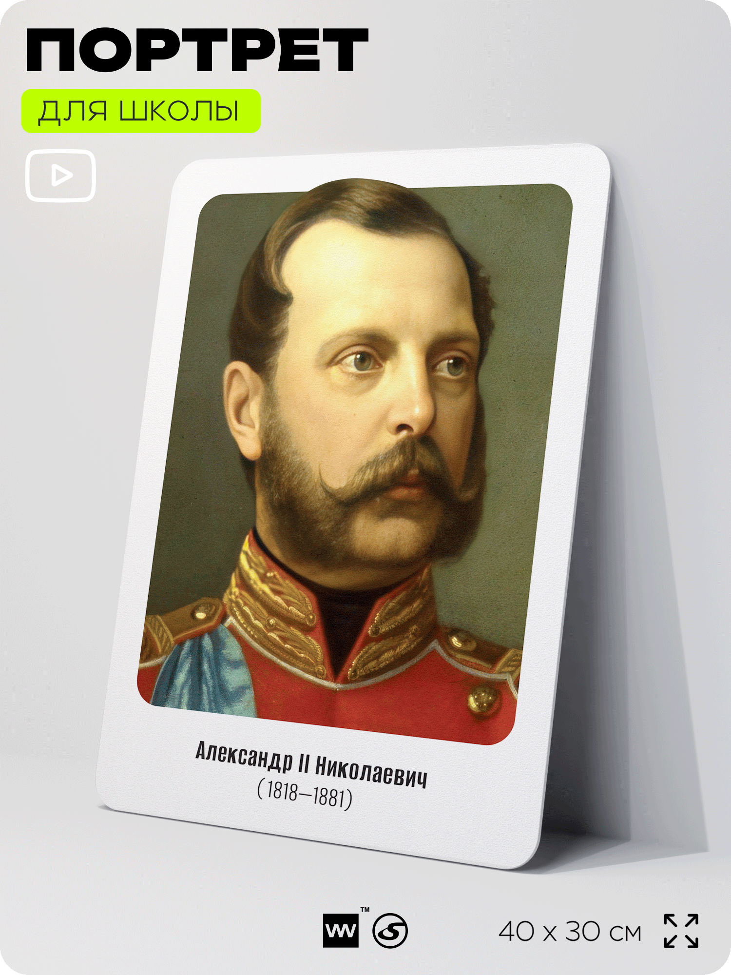 Портрет для школы в кабинет истории "Александр Второй", стенд школьный для класса, деятели науки для оформления классного уголка, 40х30 см, Silver Plane x Айдентика Технолоджи