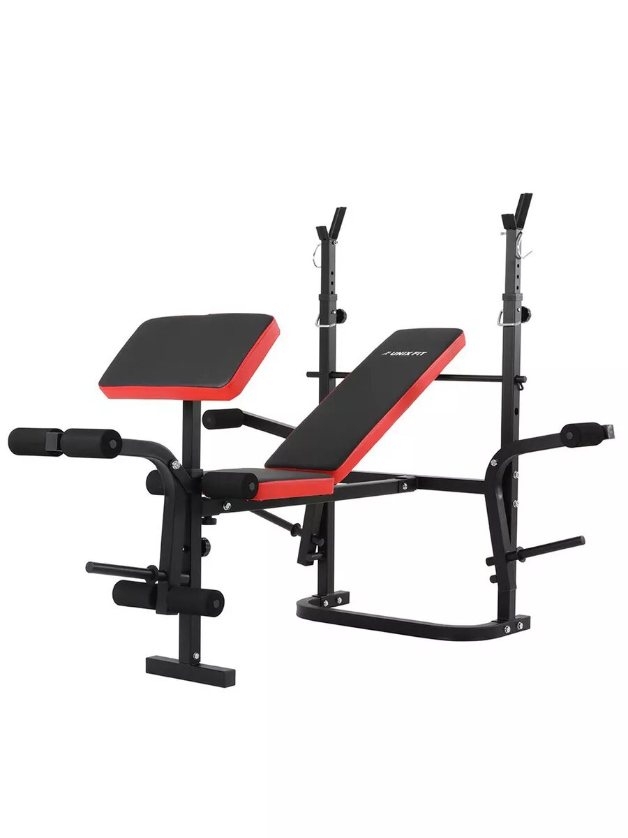 Скамья силовая со стойками UNIX Fit BENCH 120P складная, нагрузка до 200 кг, с держателями под диски 26 мм. UNIXFIT