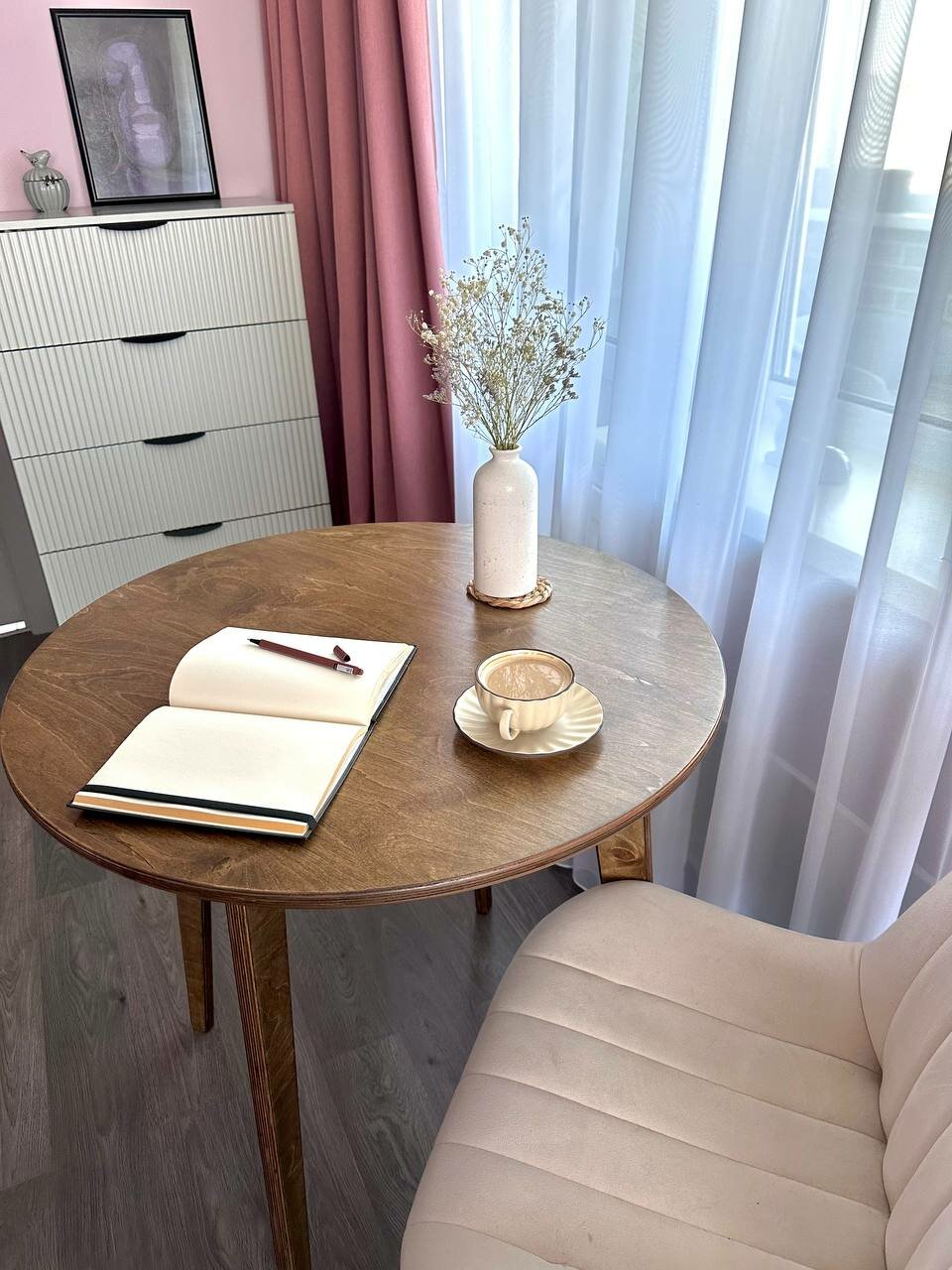 Обеденный стол Диагональ "Орех", круглый, диаметр 80, массив