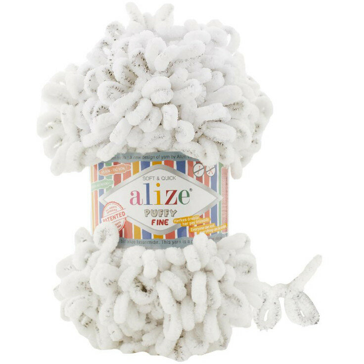 Пряжа Alize PUFFY FINE 686 белый твид (5 мотков)