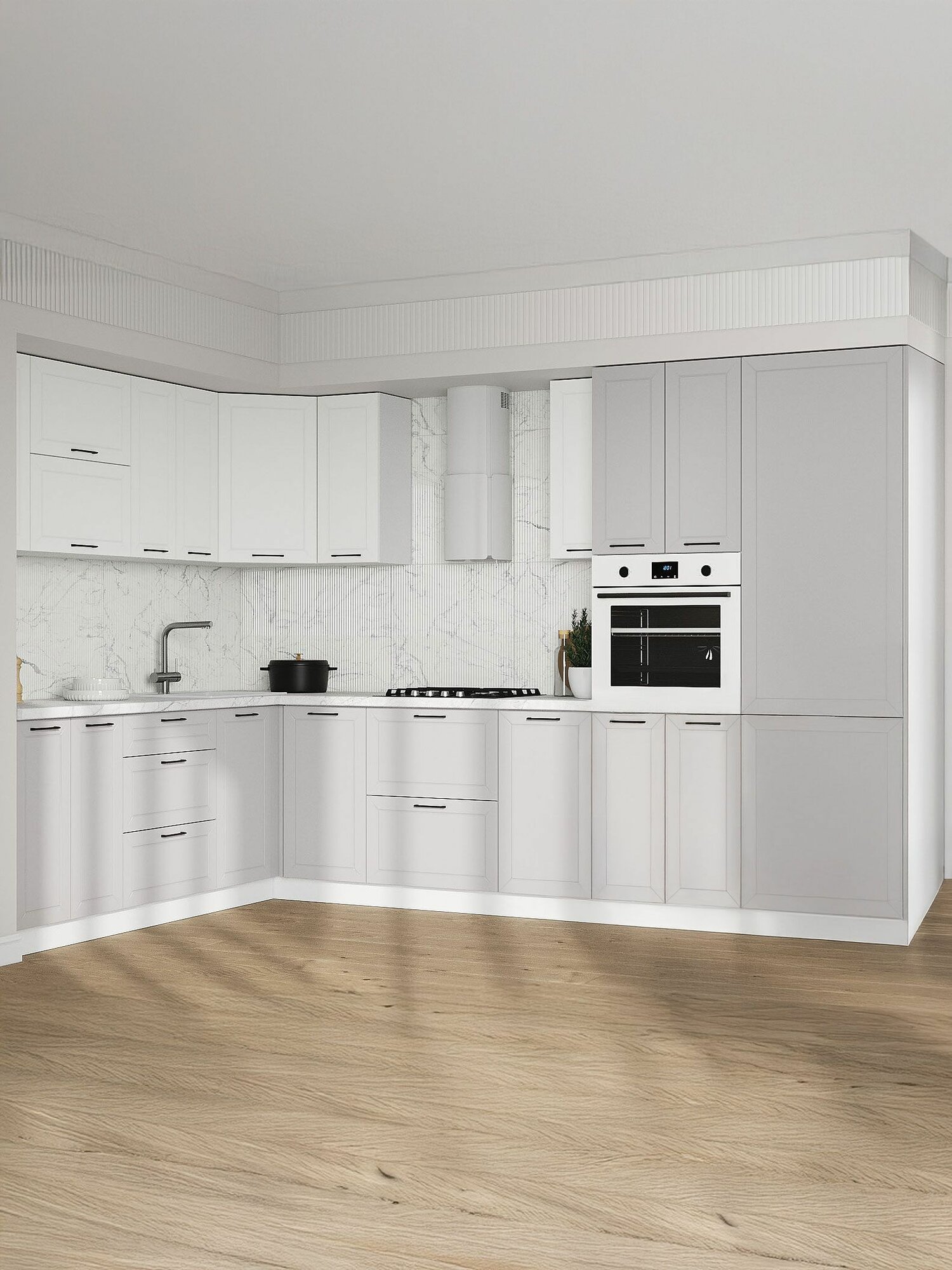 Кухонный гарнитур Сектор 3.2х2.2 м, мебель для дома и кухни, Белый / Нео / Бланж