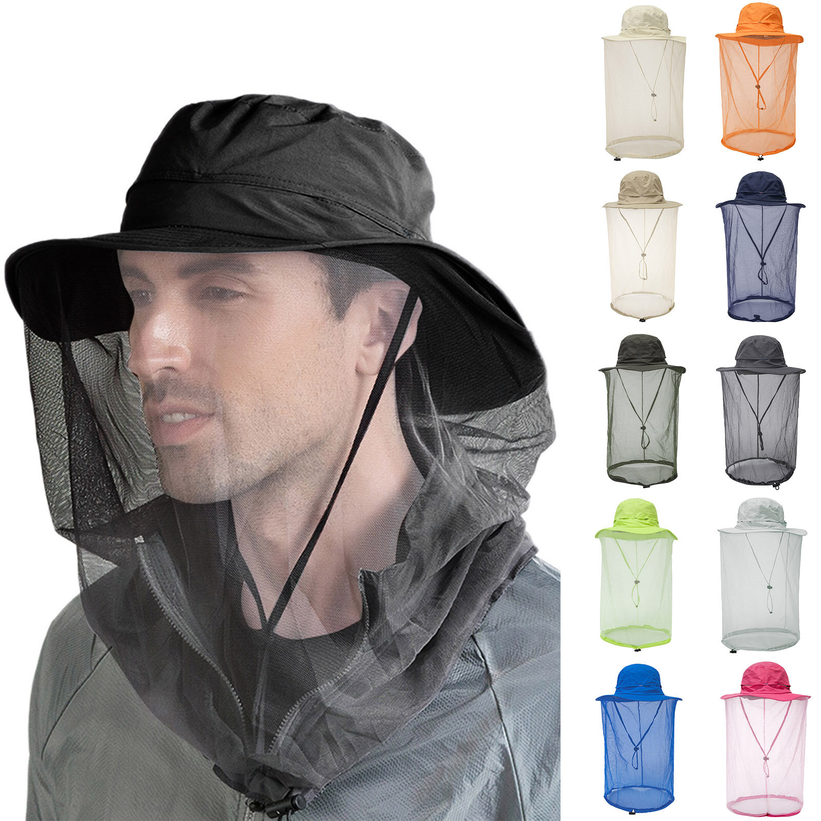 Шляпа с козырьком для защиты от солнца Safari Cap с сеткой против москитов, насекомых и пчёл для походов, рыбалки, путешествий, отдыха на открытом воздухе, цвет: Бежевый/Хаки/Светло-серый/Тёмно-серый/Чёрный/Королевский