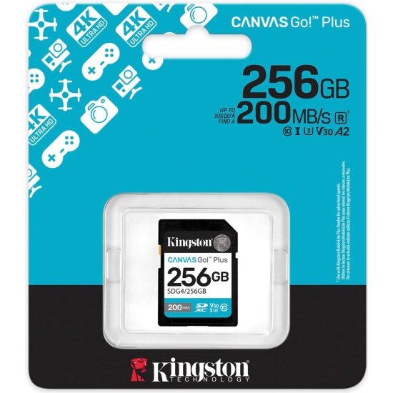 Карта памяти Kingston 256Gb Canvas Go Plus Gen4 SDXC UHS-I U3 V30 (200/160 Mb/s) NEW