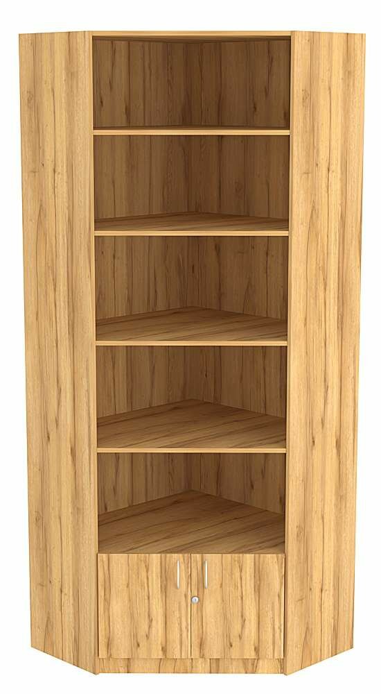 Высокий стеллаж угловой из ДСП серии Эконом Н-2400 мм №5-4 (торец 400 мм) с дверцами 410 мм, Дуб Золотистый