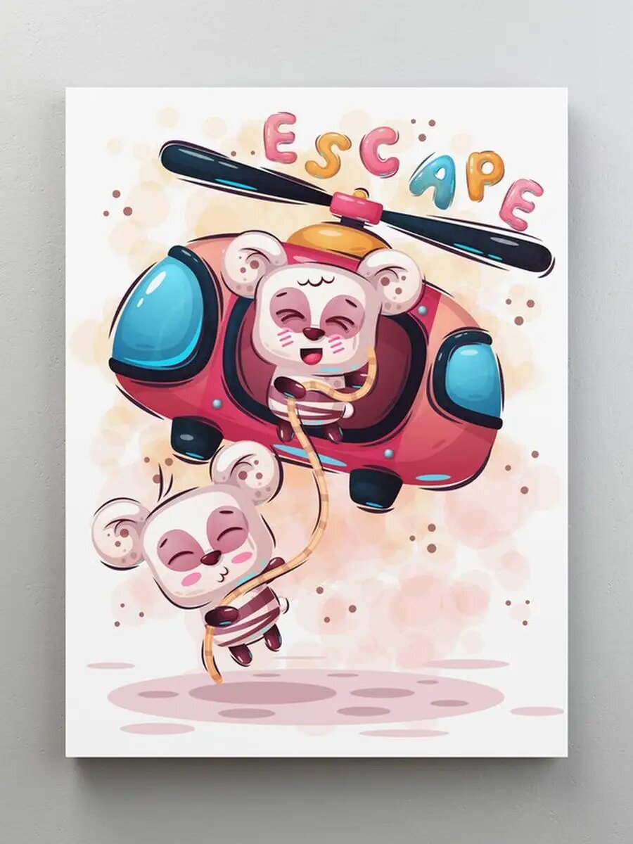 Интерьерная картина на холсте "Детский постер - медвежата в вертолете" размер 30x40 см