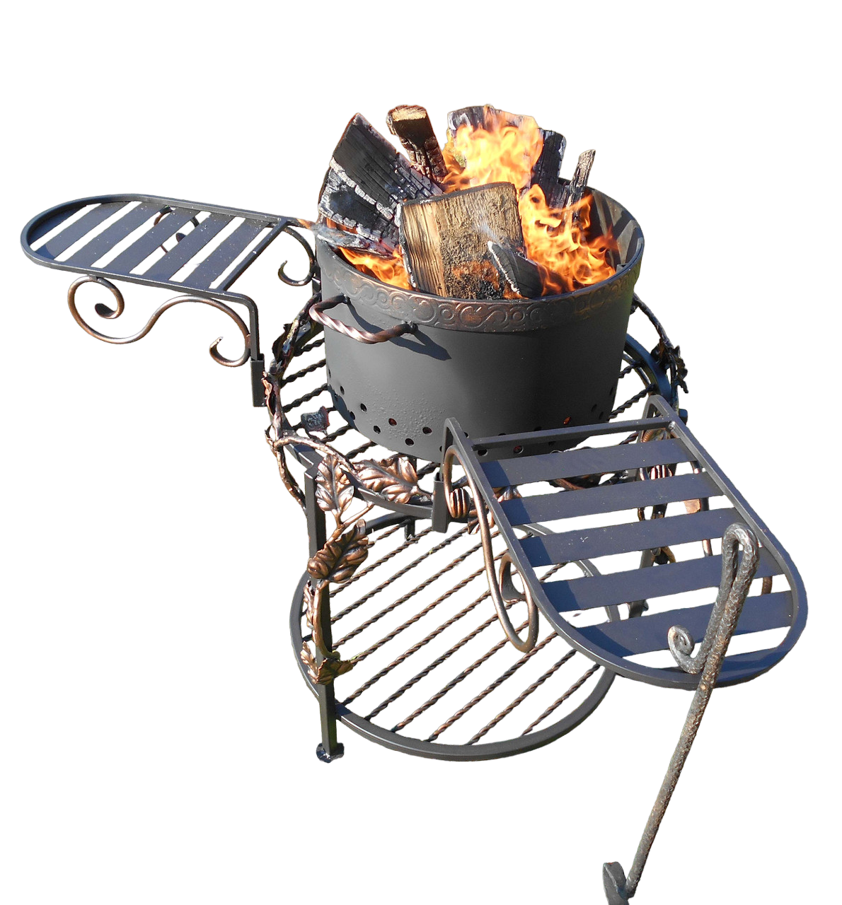 Кованный мангал-кострище, 3 мм, мангал-гриль 3 в 1 для дачи, с столиками, Листья