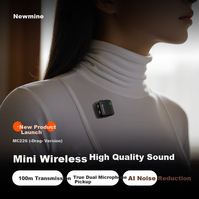 Newmine MC226 Wireless Collar Microphone Anchor Live Recording Device Outdoor Short Video TikTok K Song Microphone AI Noise Reduction Little Bee Recording Microphone One Drag One