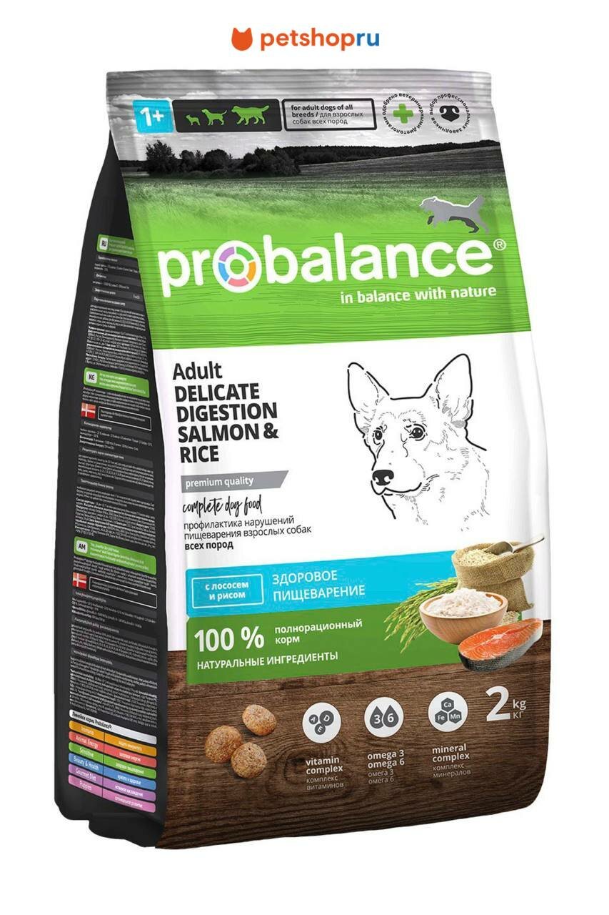 Probalance Корм сухой для взрослых собак с лососем и рисом, 2 кг