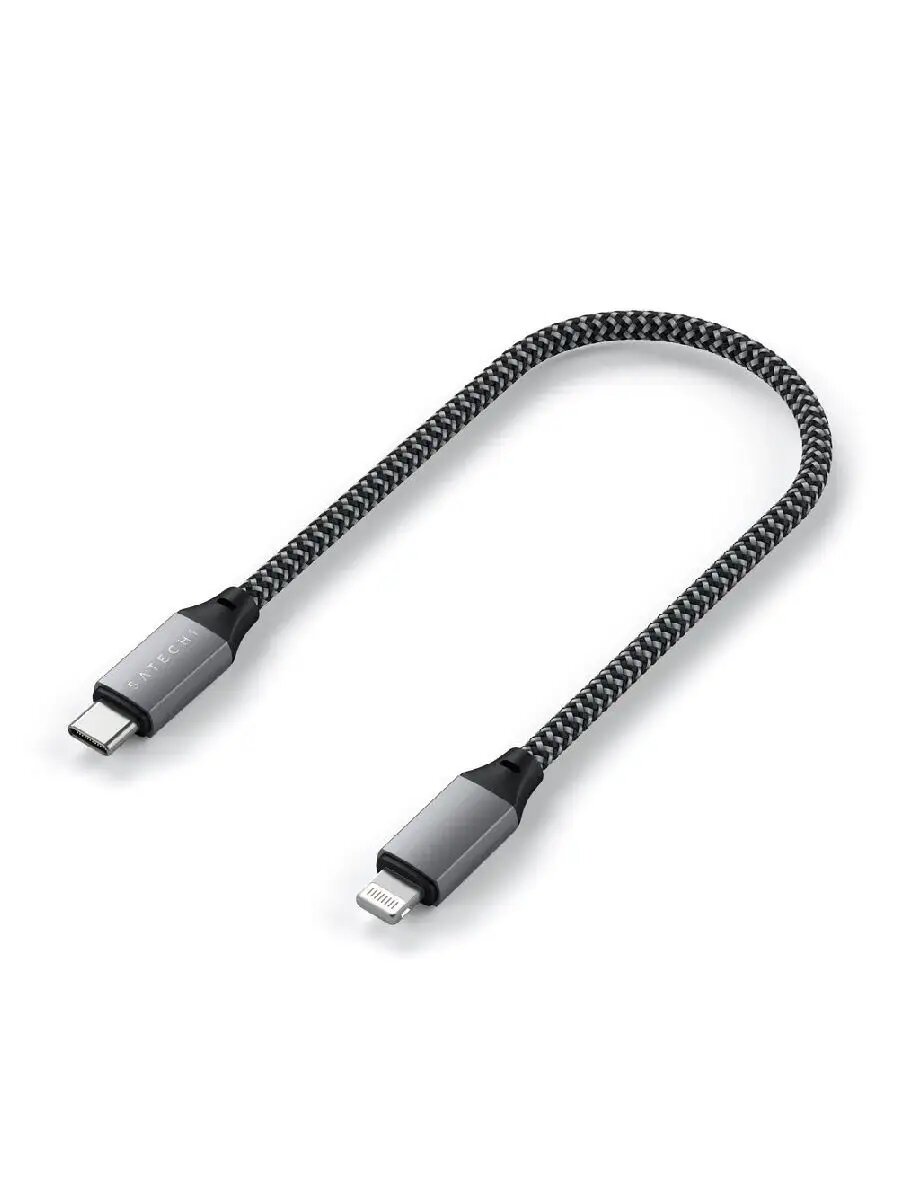 Кабель Satechi USB-C to Lightning MFI Cable. Длина кабеля: 25 см. Цвет: серый космос.