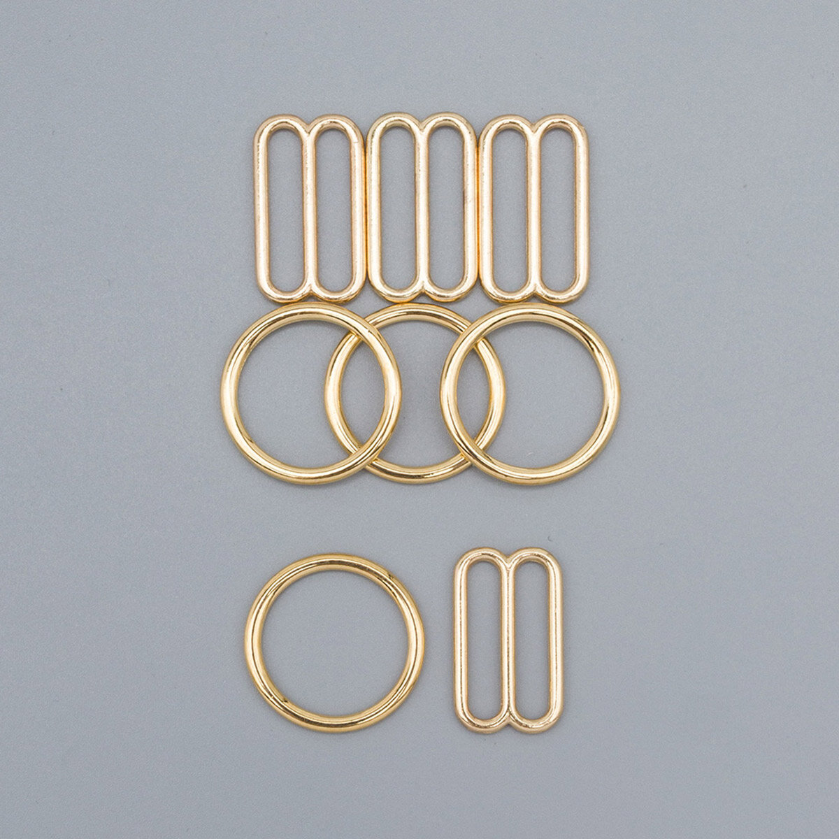 Набор металлической фурнитуры для бюстгальтера, цвет золото (кольцо 14 мм - 4 шт, регулятор 15 мм - 4 шт)