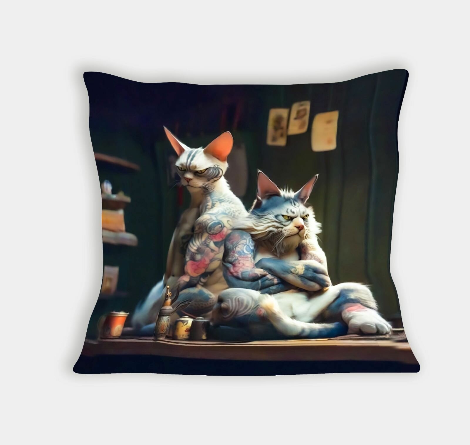 Чехол для подушки Кот якудза 40х40 велюр