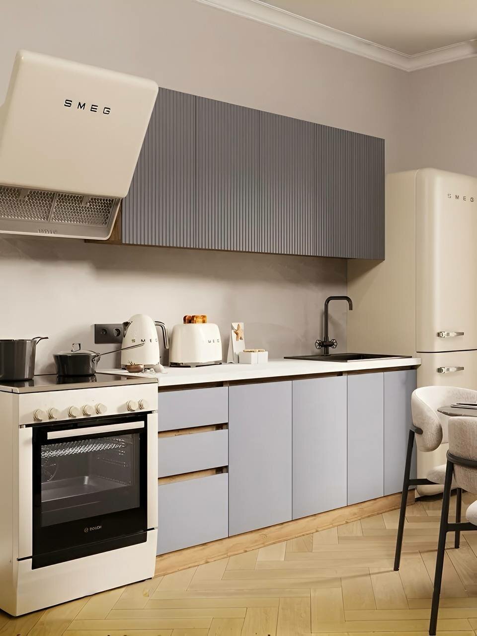 Кухонный гарнитур Ника МДФ 1,8м графит софт/серый софт со столешницей