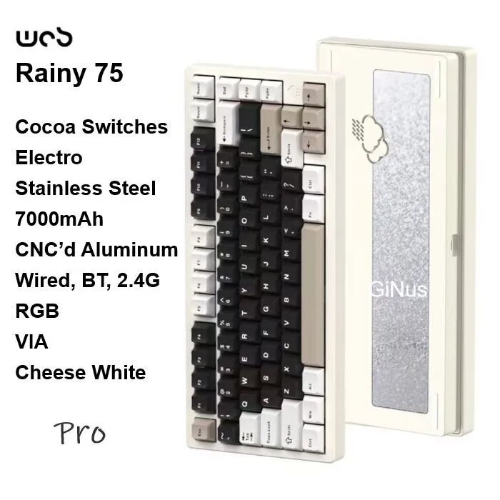 WOB Игровая клавиатура беспроводная Rainy75 Pro, CheeseWhite, RGB, CocoaSwitches, Electro, Английская раскладка, бежевый
