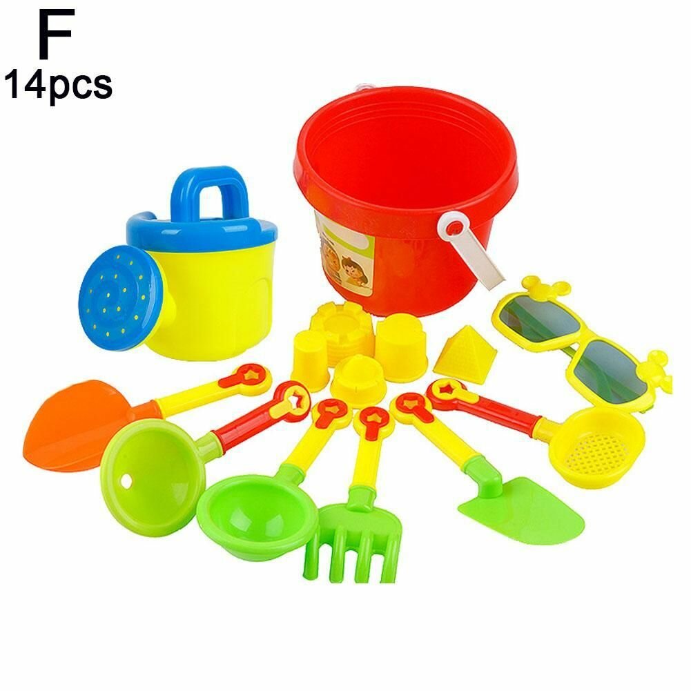 Детский набор для песочницы 14 предметов, Ведро для детских пляжных игрушек (для мальчиков, для девочек, ведерко, сито, совочек, arroseur, 14 формочки)