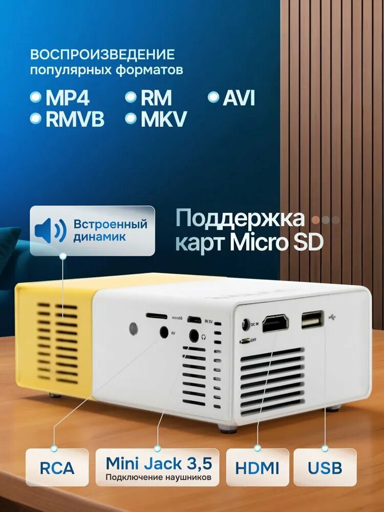 Мини проектор портативный YG-300 HDMI, USB