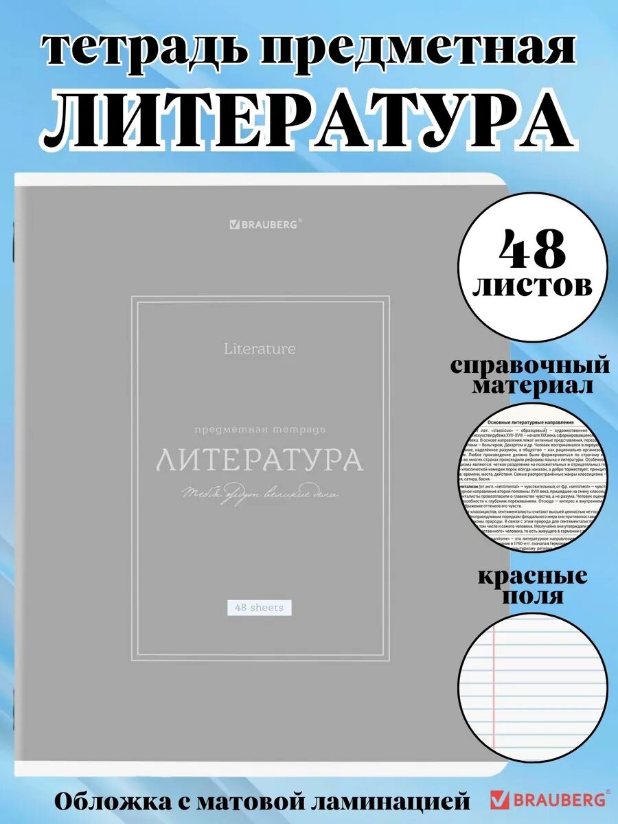 Предметная тетрадь в линейку 48 листов Литература
