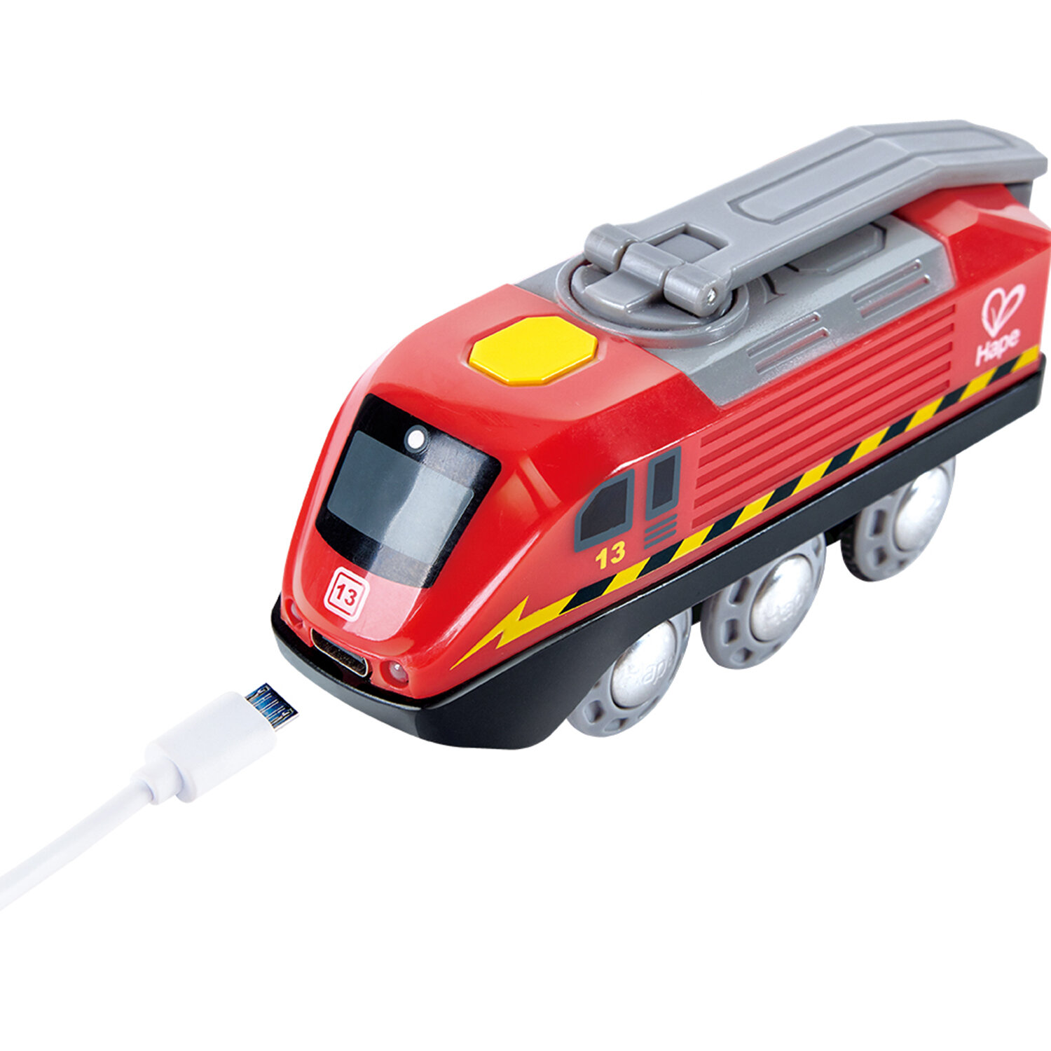 Игрушечный детский поезд Hape со звуком, светом и USB-проводом для зарядки E3874_HP