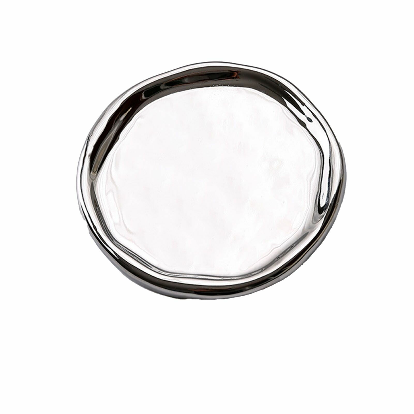 Тарелка для ювелирных изделий, керамический глянцевый внешний вид, простой современный стильный лоток для хранения для домашнего подарка, серебряный круглый