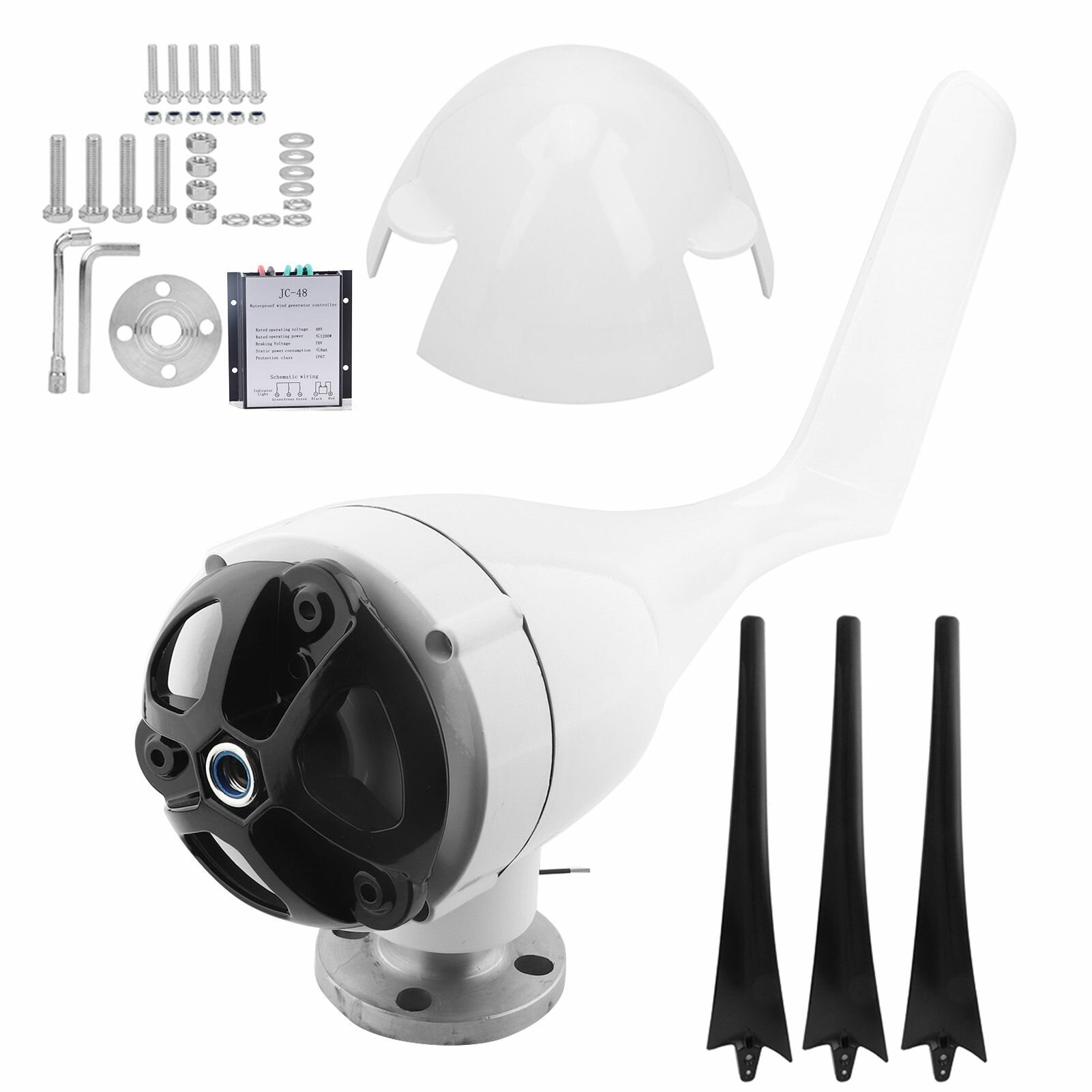 Набор маленьких ветрогенераторов мощностью 1200 Вт 3 лопасти для зарядки морских домашних чёрных 48V