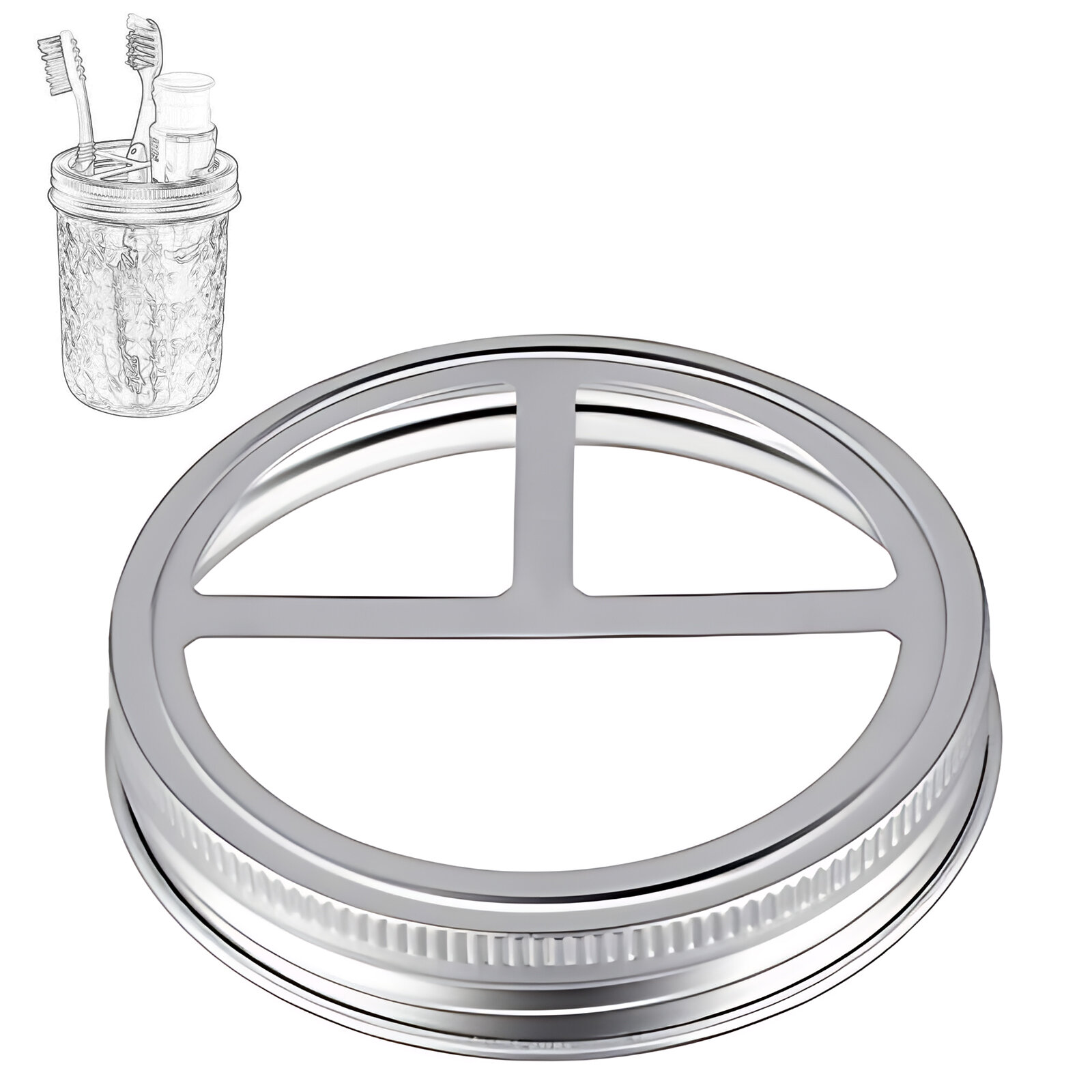 1Pcs Замена Крышка для Банок Mason Jar для Зубных Щеток с 3 Отделениями из Нержавеющей Стали, Диаметр 86мм/3.3дюйма, Подходит для Банок с Калибром 3 Дюйма, Черный/Серебристый, Для Хранения Пен, Зубных Щеток